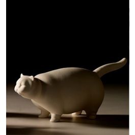 Modern-Art der Kater/Katze Porzellanfigur stehend 40x17cm weiss matt
